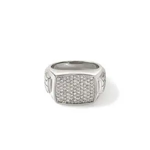 John Hardy Signet Ring With Diamonds - Sterling Silver