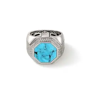 John Hardy Signet Ring With Turquoise And Diamonds - Silver