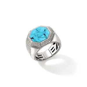 John Hardy Signet Ring With Turquoise And Diamonds