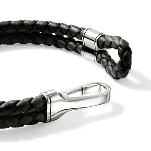 John Hardy Braided Leather Bracelet With Sterling Silver Hook Clasp - Black
