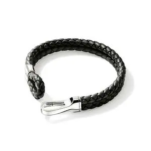 John Hardy Braided Leather Bracelet With Sterling Silver Hook Clasp - Black