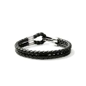 John Hardy Braided Leather Bracelet With Sterling Silver Hook Clasp - Black