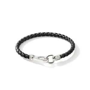 John Hardy Braided Leather Bracelet With Sterling Silver Hook Clasp - Black
