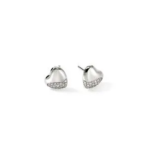 John Hardy Pebble Heart Stud Earrings Diamonds - Silver