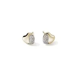 John Hardy Pebble Heart Stud Earrings Diamonds - Gold