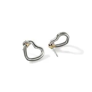 John Hardy Bamboo Heart Earrings Gold, Diamonds