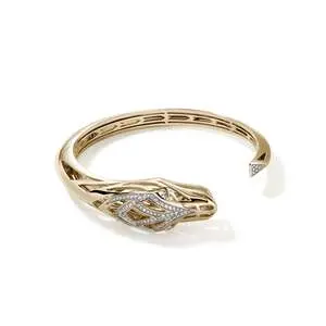 John Hardy Naga Hinged Cuff With Diamonds - Gold