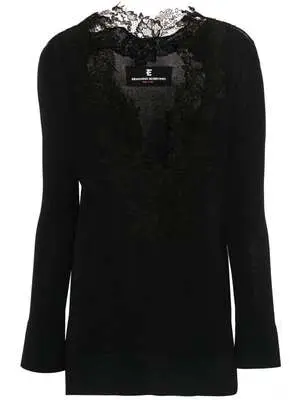 Ermanno Scervino Lace Trim Knitted T-shirt - Black