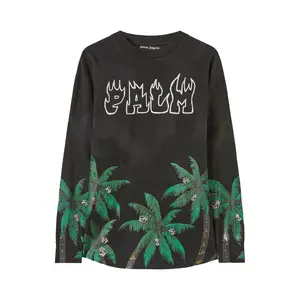 Palm Angels Palms And Skull Over Tee Long-sleeve /green - Black