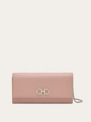 FERRAGAMO Gancini Wallet With Chain Pink