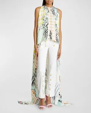 Balmain Balmain Monogram Baroque-Print Sleeveless Kaftan - Jade