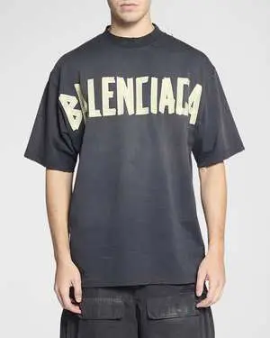 Balenciaga Men's Masking Tape Logo T-shirt Jaune Fluo