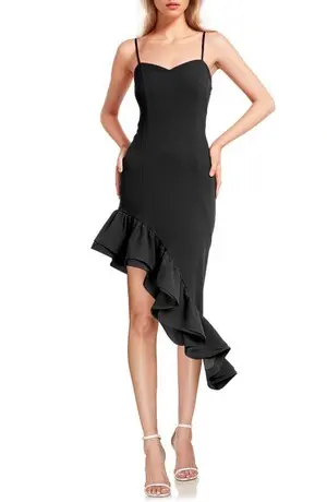 Badgley Mischka Asymmetric Ruffle Hem Sleeveless Dress - Black