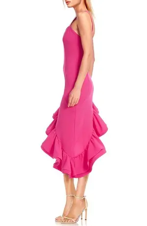 Badgley Mischka Asymmetric Ruffle Hem Sleeveless Dress
