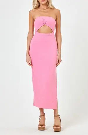L*Space Kierra Cutout Strapless Rib Cover-up Dress - Guava