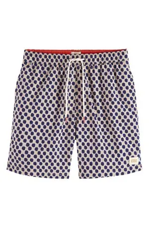 Scotch & Soda Print Mid Length Swim Trunks - Polka Navy Blue