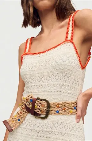 Sam Edelman Bead Embellished Raffia Belt