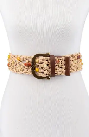 Sam Edelman Bead Embellished Raffia Belt