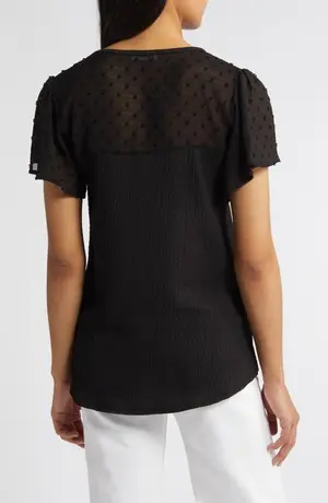 Loveappella Clip Dot Smocked Top - Black