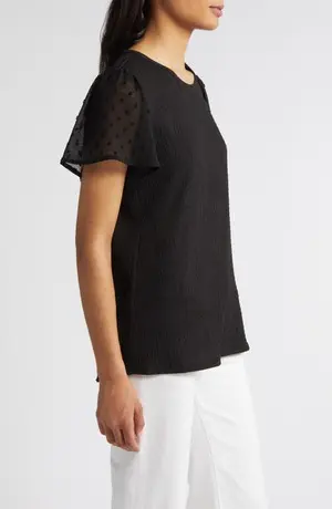 Loveappella Clip Dot Smocked Top - Black