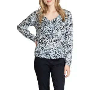 APNY Watercolor Print Ruffle V-neck Chiffon Top