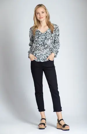 APNY Watercolor Print Ruffle V-neck Chiffon Top
