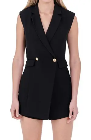 Endless Rose Sleeveless Blazer Romper - Black