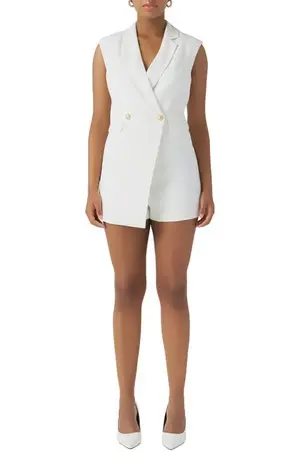 Endless Rose Endless Rose Sleeveless Blazer Romper White