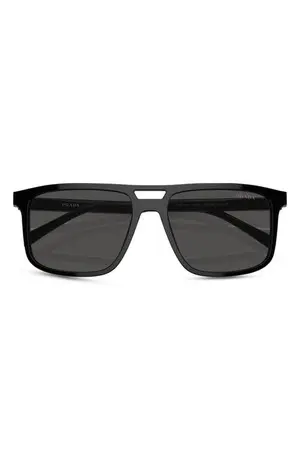 Prada 58mm Rectangular Sunglasses - Black/ Grey