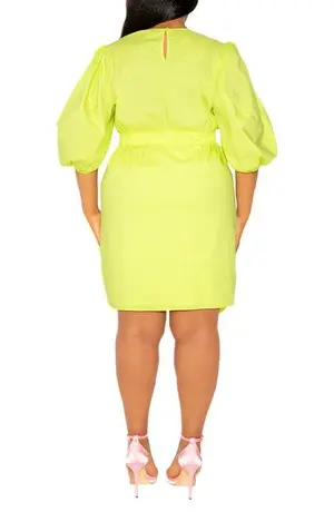 BUXOM COUTURE Puff Sleeve Ruffle Dress - Apple Green