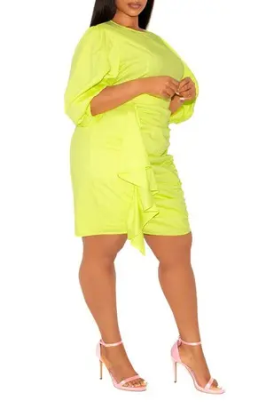 BUXOM COUTURE Puff Sleeve Ruffle Dress - Apple Green