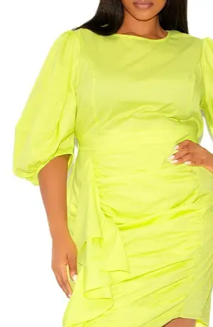 BUXOM COUTURE Puff Sleeve Ruffle Dress - Apple Green