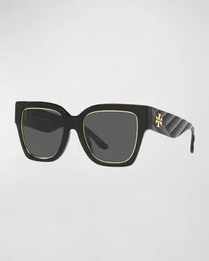 Tory Burch Square Frame Sunglasses With Monogram - Black