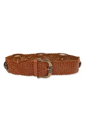 Sam Edelman Wide Woven Leather Western Belt - Tan