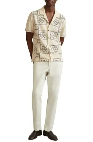REISS Cosmos Embroidered Short Sleeve Cotton Button-up Shirt