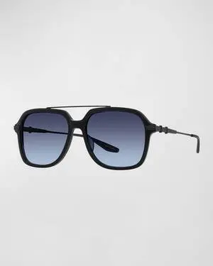 Barton Perreira D. Ellis Square Sunglasses - Black Black Satin Steel Blue
