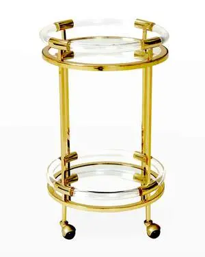 Jonathan Adler Jacques Round Bar Cart - Brass/clear