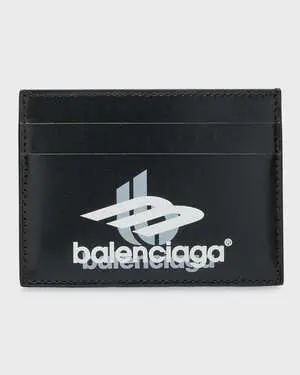 Balenciaga Sport Logo Leather Card Holder - 1090 Black/white White