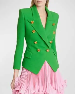 Balmain Rose 8-Button Double-Breasted Crepe Jacket - Green