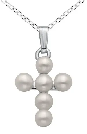MIGNONETTE Cultured Pearl Cross Pendant Necklace - Silver