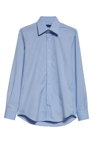 Thom Sweeney Stretch Poplin Button-up Shirt - Sky Blue Bengal