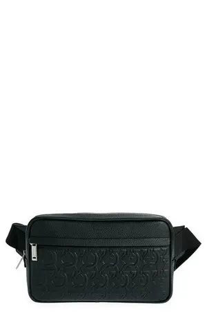 FERRAGAMO Travel Gancio Embossed Leather Belt Bag - Nero