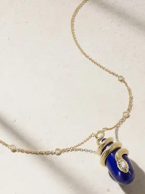 Jacquie Aiche 14-karat Gold, Diamond And Lapis Lazuli Necklace - Blue