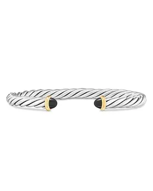 David Yurman Cable Cuff Bracelet With Onyx And Gold - Black Onyx/silver
