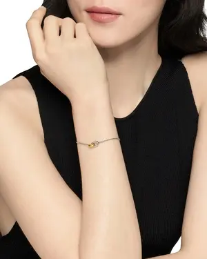 David Yurman 18k Yellow Gold & Sterling Petite Cable Link Bracelet - Silver