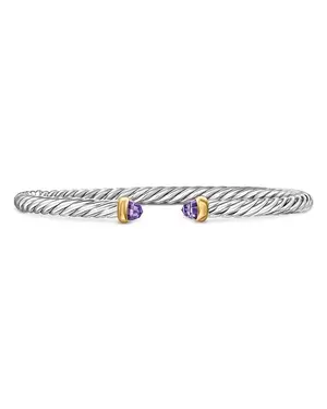 David Yurman Sterling Silver & 14k Yellow Gold Amethyst Cable Bracelet - Amethyst/silver