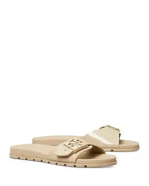 Tory Burch Buckled Slide Sandals - Stone Gray