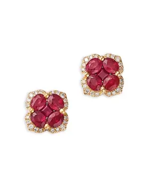 Bloomingdale'S Ruby And Diamond Flower Earrings - Red/gold