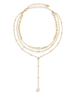 Ettika Freshwater Pearl Multi-chain Choker Necklace - White/gold