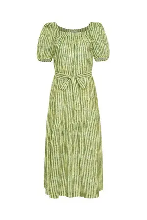 Saloni Saloni Yashi Dress In Stem Lemon - Stripe